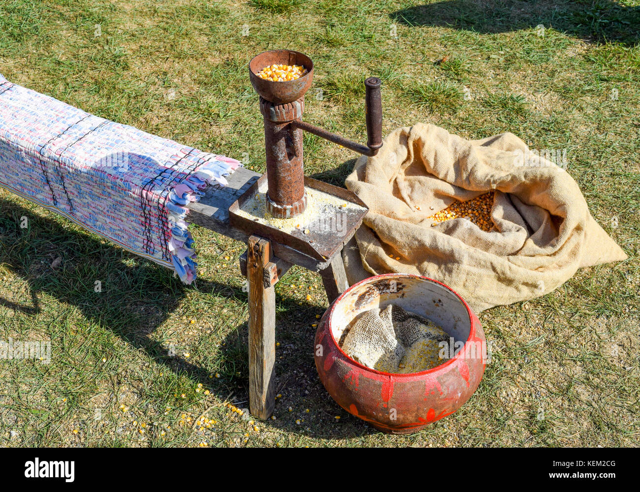 Manual Corncrusher corn grinding. Milling of different grains by hand ...