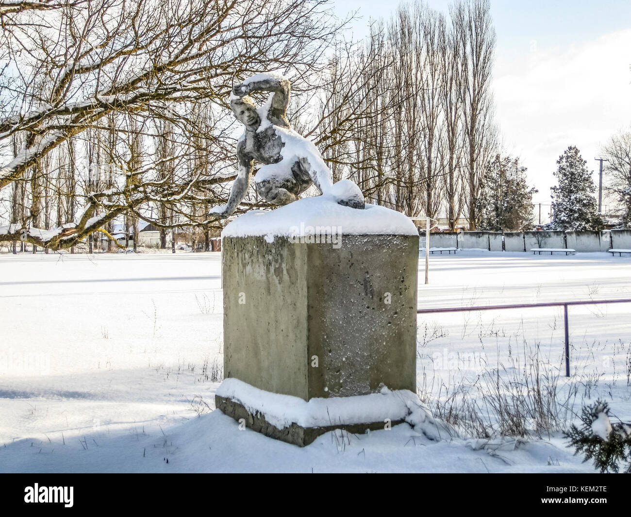 Monument to the football player in the winter Stock Photo - Alamy