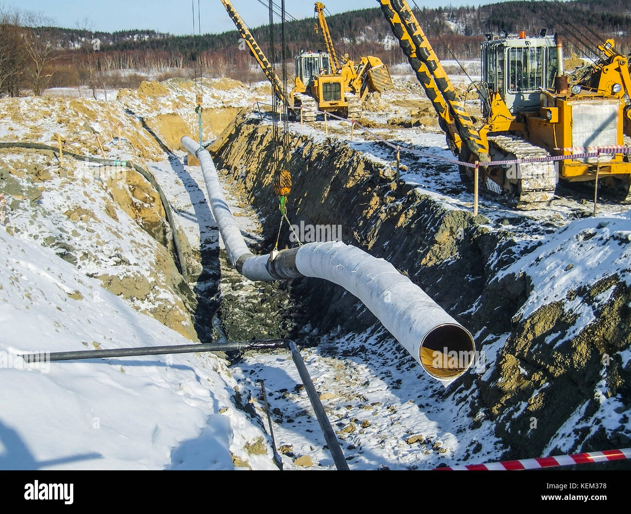 Construction of an oil and gas pipeline. Industrial equipment Stock ...