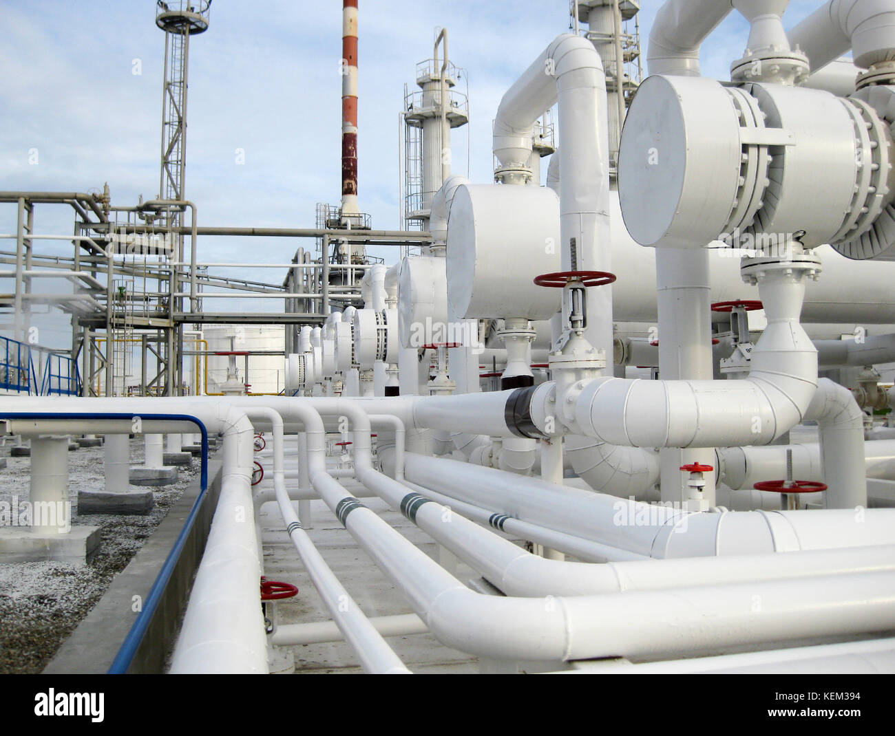 Heat exchangers in a refinery. The equipment for oil refining Stock ...