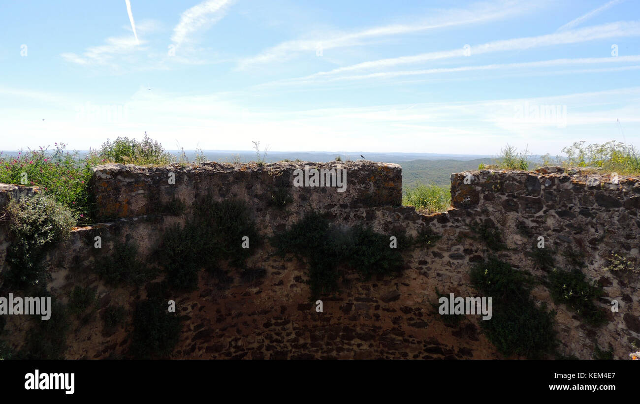 The walls and fortifications of Evora Monte, a walled town in the ...