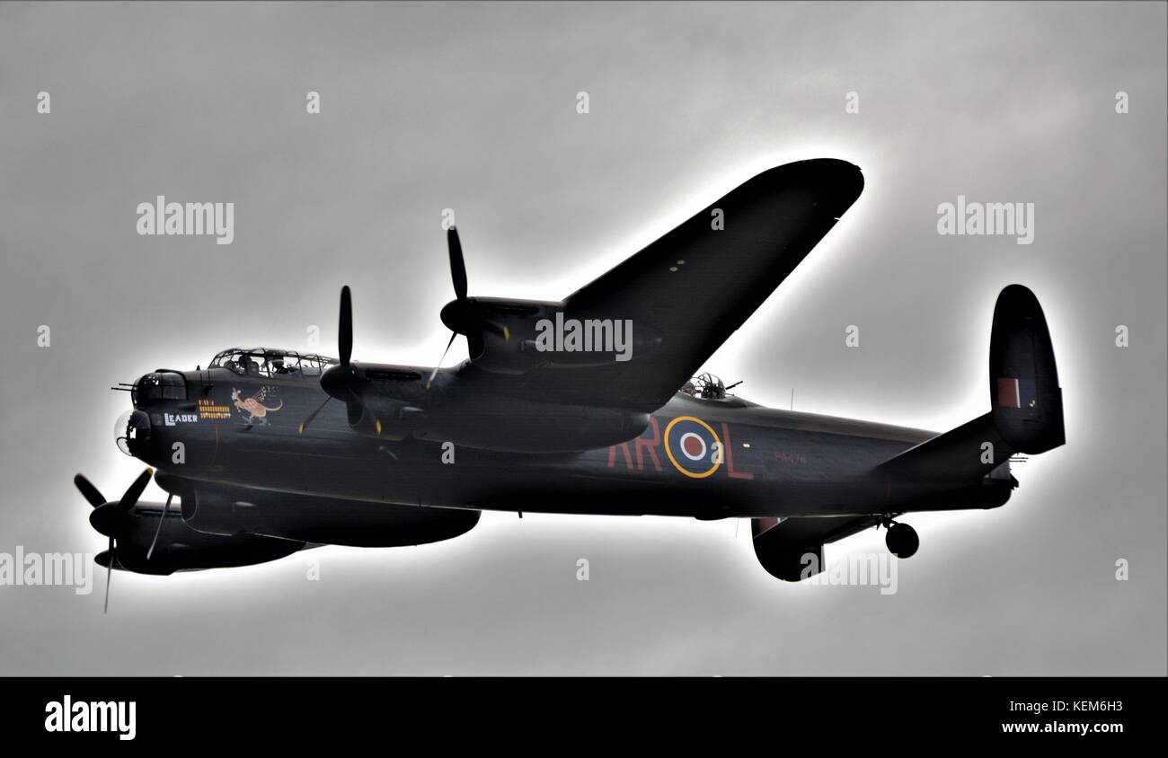 BBMF Arvo Lancaster fly past at Duxford airshow Stock Photo - Alamy