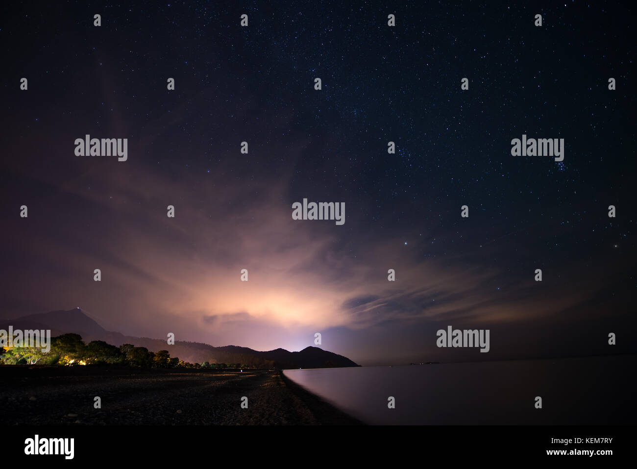 Night starry sky at the sea coast in Cirali, Turkey - landscape ...