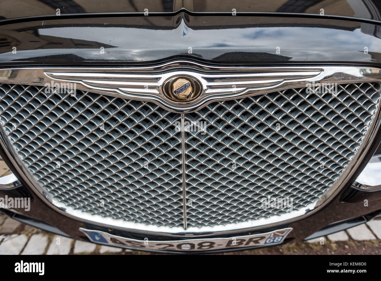 A Chrysler car badge in the village of Eguisheim in Alsace Stock Photo ...