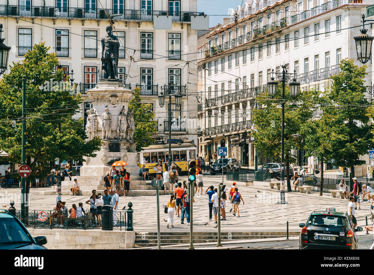 LISBON, PORTUGAL - AUGUST 12, 2017: Tourists exploring square of Luis ...