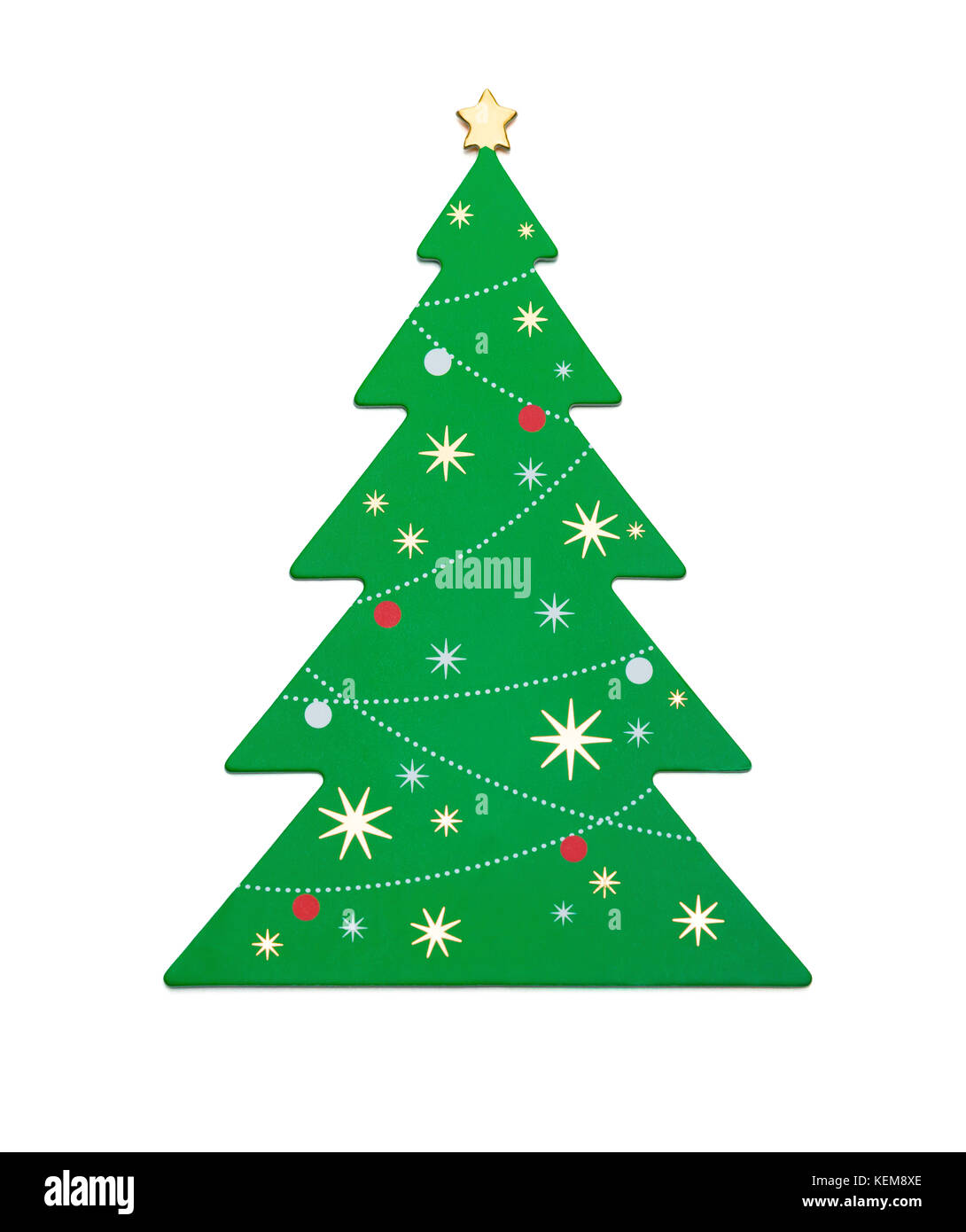 flat green christmas tree on a white background with clipping path ...