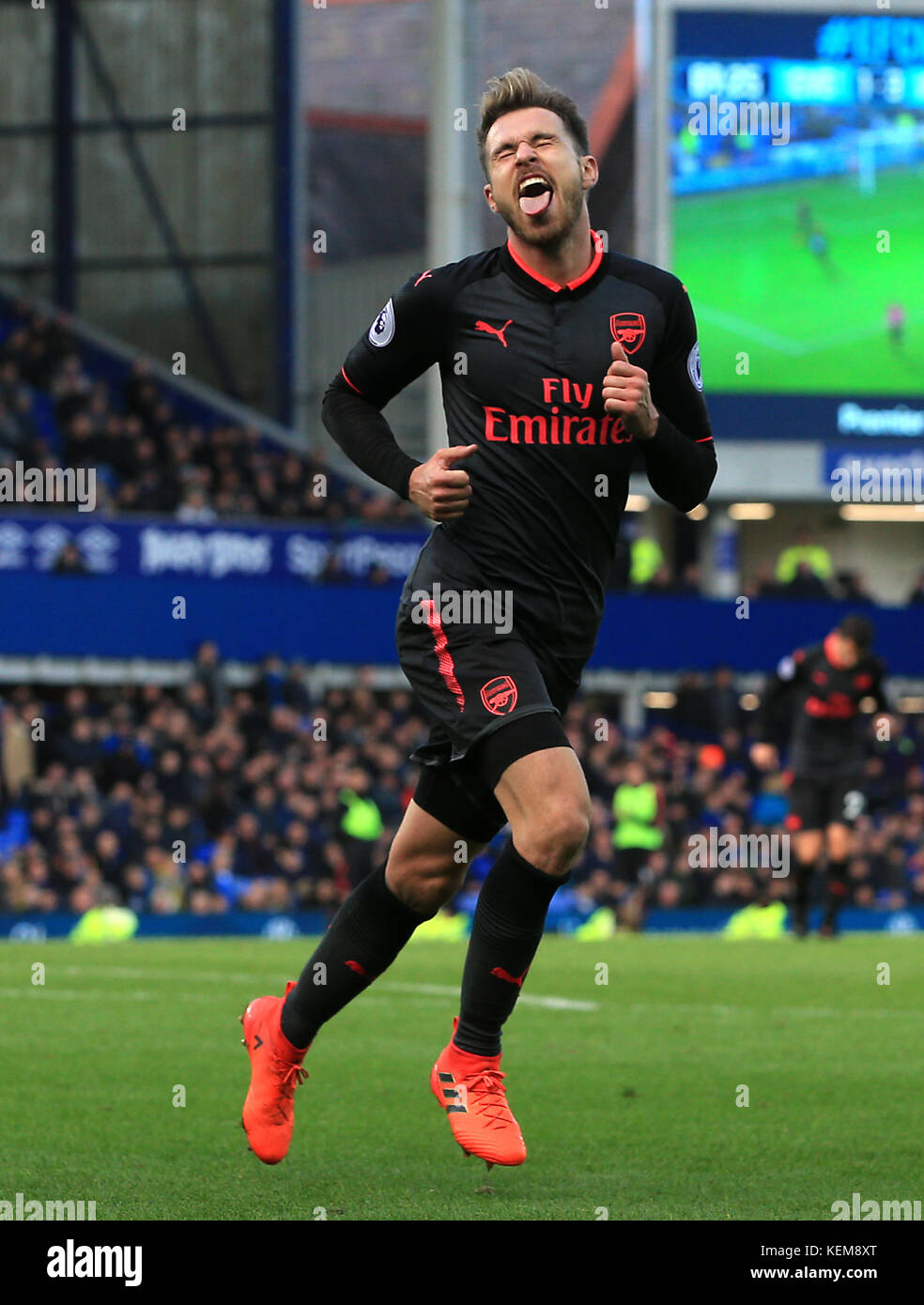 Arsenal's Aaron Ramsey celebrates scoring his side's fourth goal of the ...