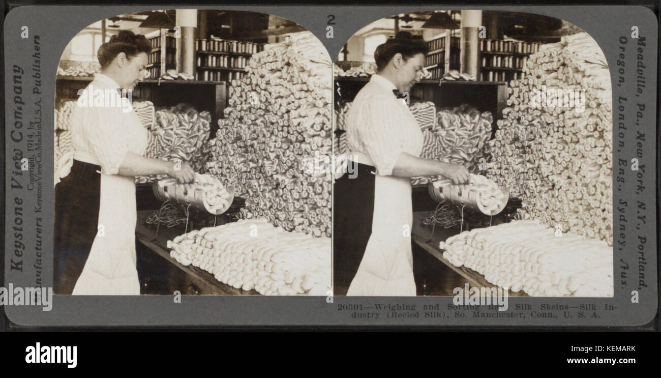 Weighing and sorting raw silk skeins. Silk industry (reeled silk ...