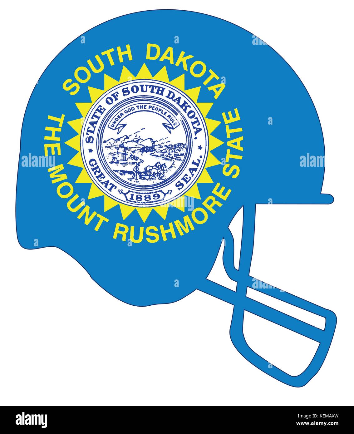 The flag of the state of South Dakota below a football helmet ...