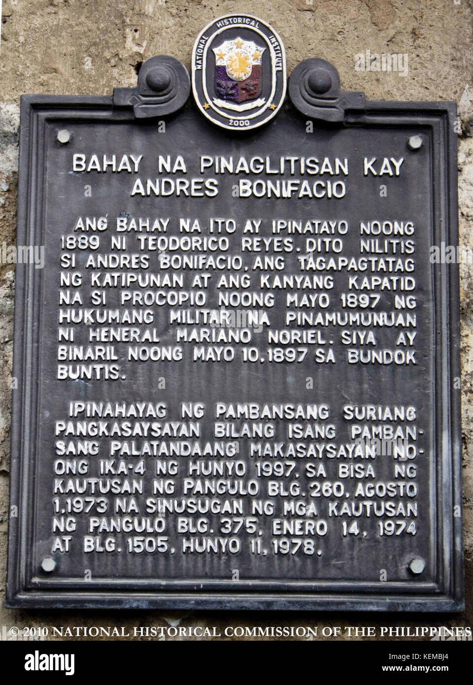 Bonifacio Trial House historical marker 1 Stock Photo - Alamy