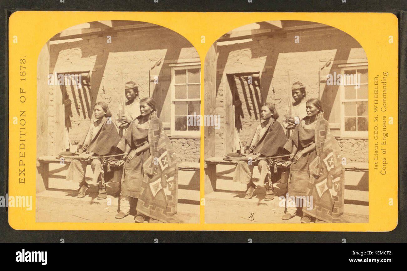 Navajo boys and squaw, in front of the quarters at old Fort Defiance, N ...