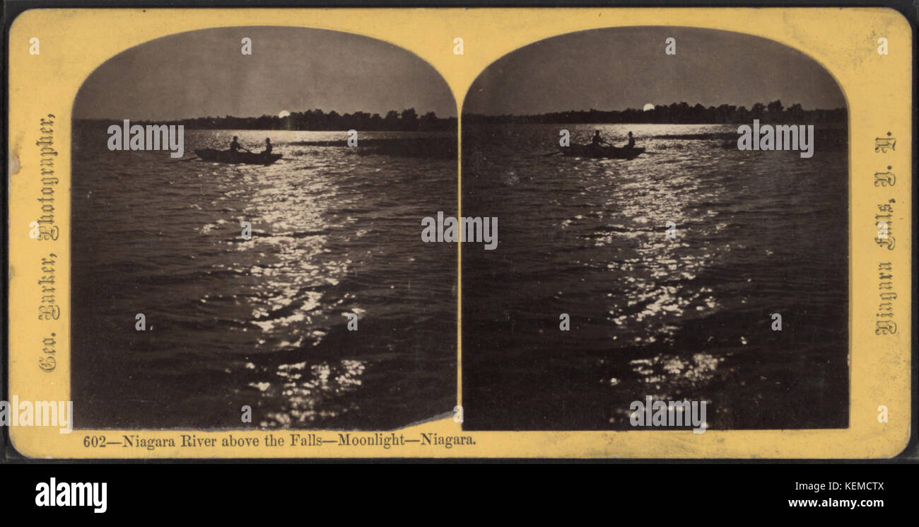 Niagara River above the Falls, moonlight, Niagara, by Barker, George, 1844 1894 Stock Photo - Alamy