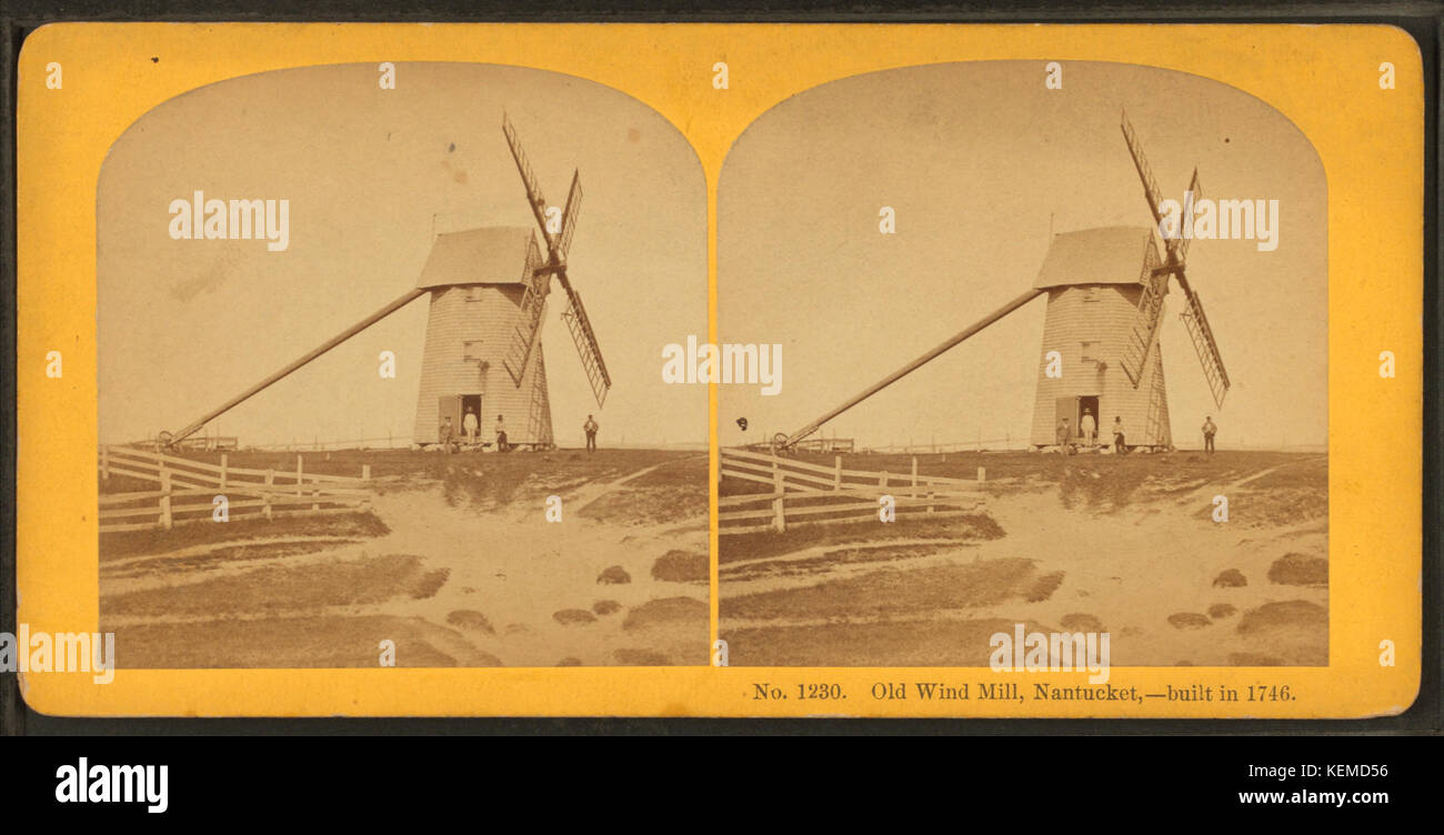 Old wind mill, Nantucket, built in 1746, by Kilburn Brothers Stock ...