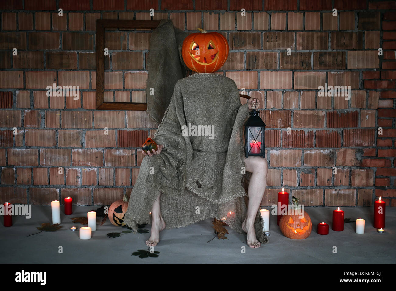pumpkin head monster horror indoor Stock Photo - Alamy