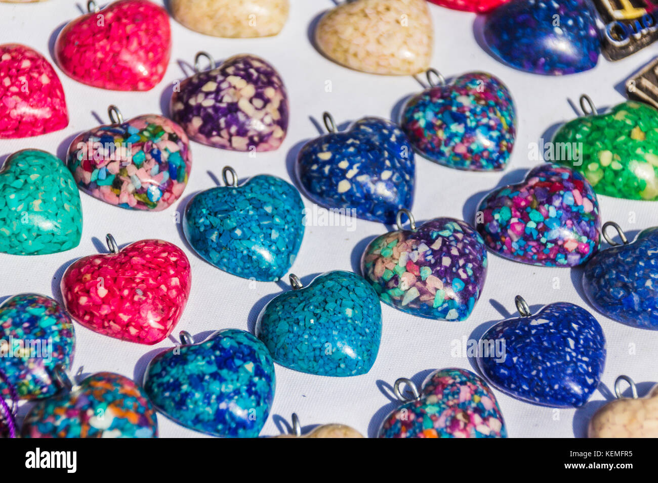 Photograph of some ceramic handcraft heart pendants Stock Photo - Alamy