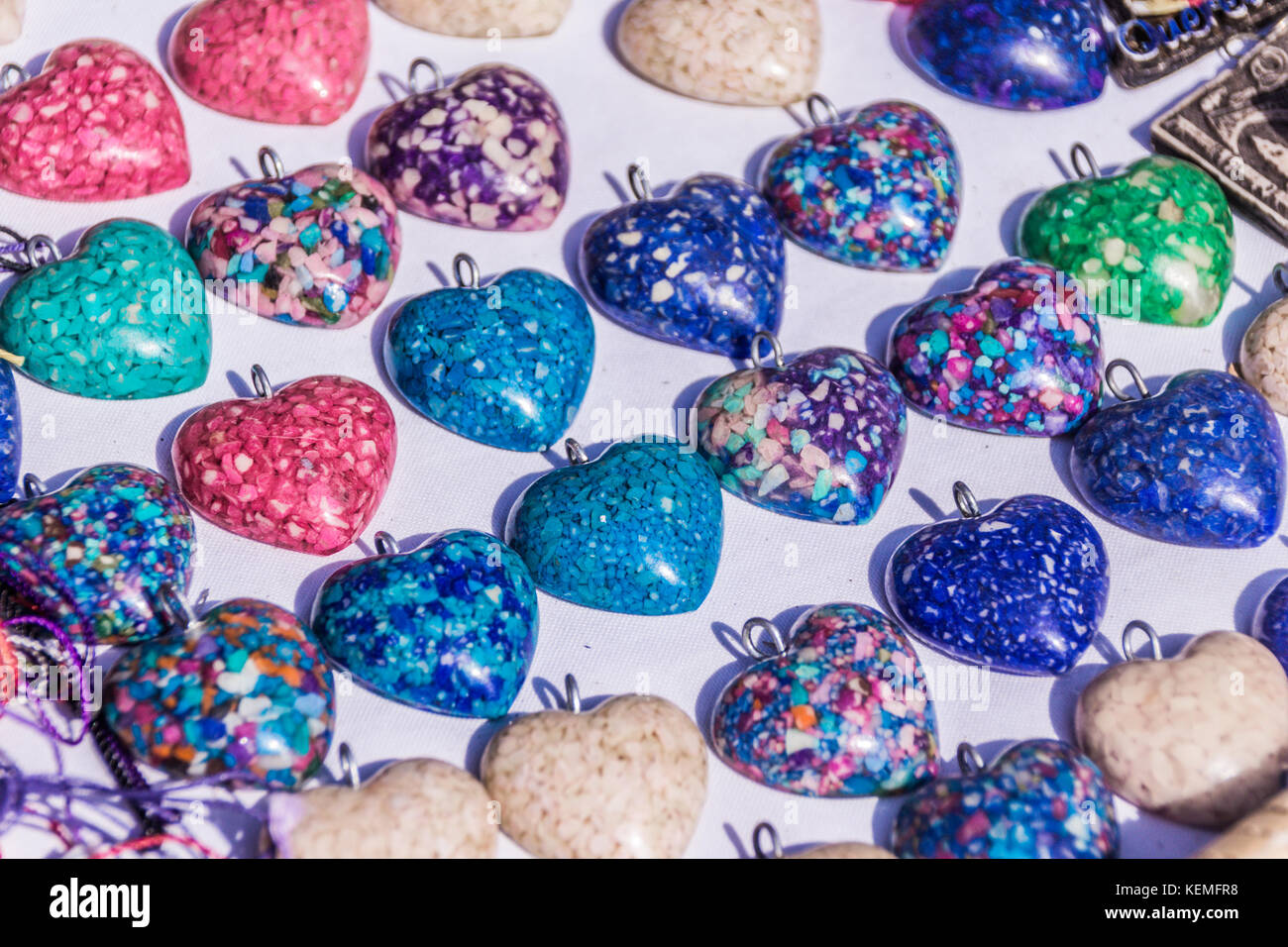 Photograph of some ceramic handcraft heart pendants Stock Photo - Alamy