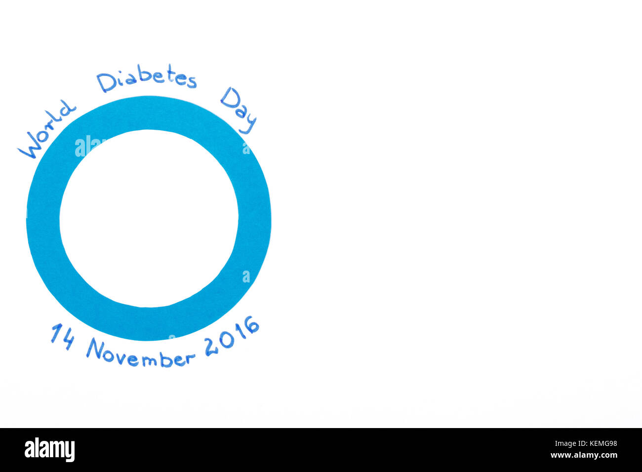 Blue circle of paper, symbol of world diabetes day, copy space for text ...