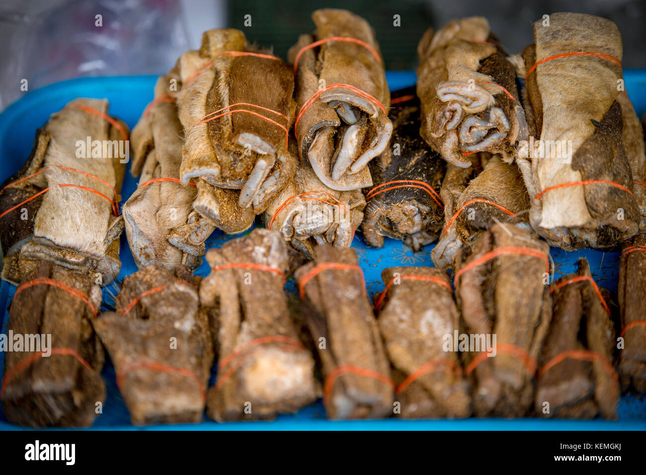 cow skin, cow leather. traditional food of northeast of thailand. grill ...