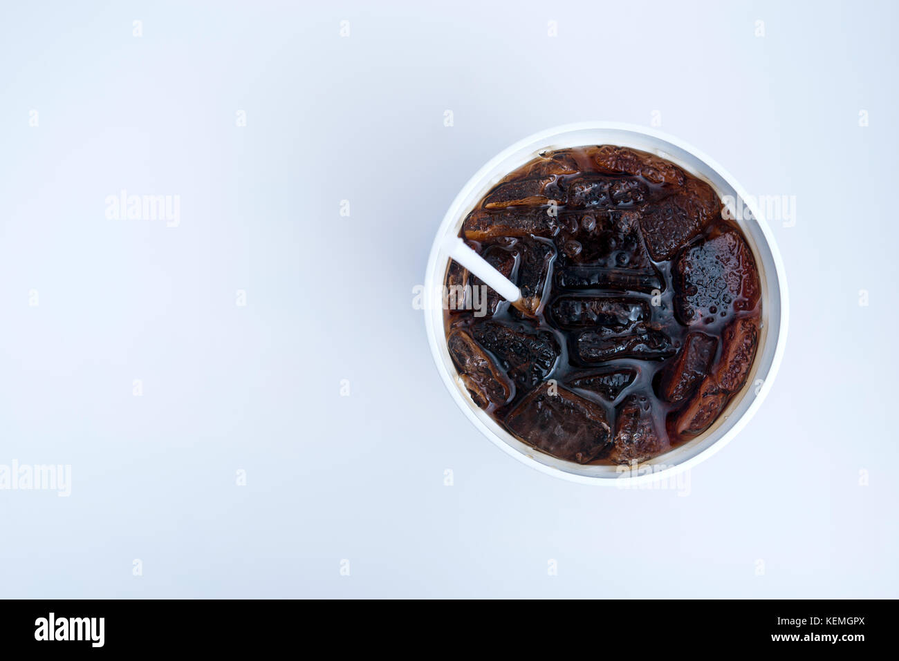 top view of soft drink in plastic cup isolated on white background ...