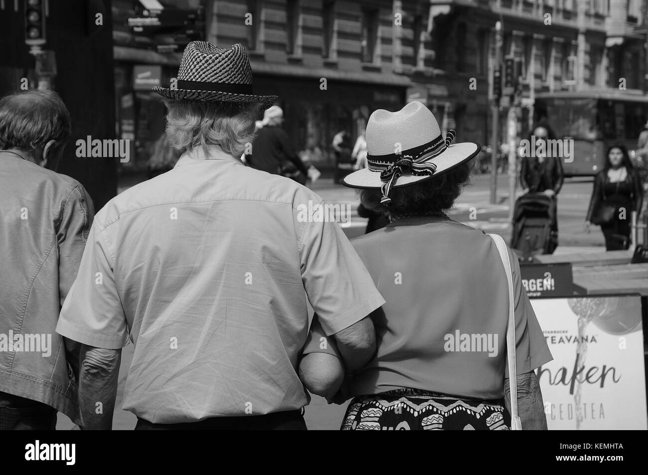 Copenhagen /Denmark - 20.June 2017. Eldlery couple walks arm and arrm ...