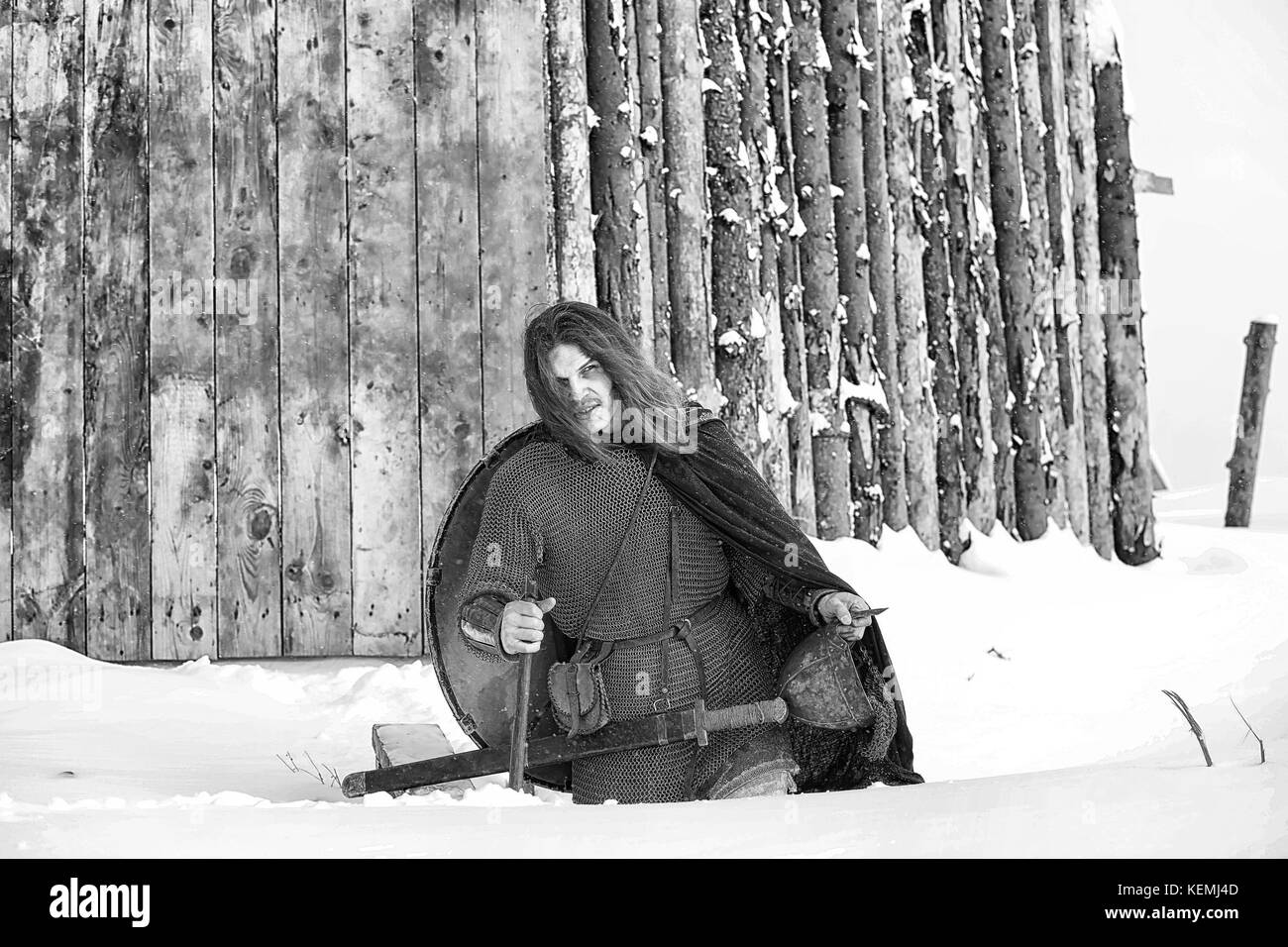 Defender the young warrior in armor Stock Photo - Alamy