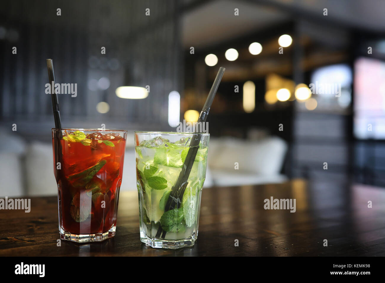 A table in a cafe with objects Stock Photo - Alamy