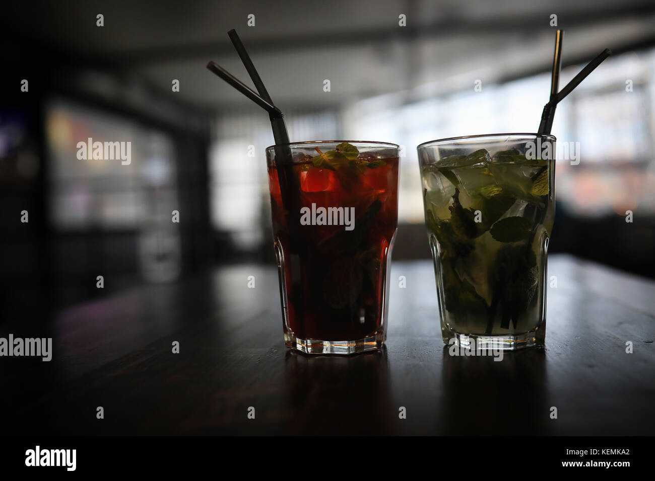 A table in a cafe with objects Stock Photo - Alamy