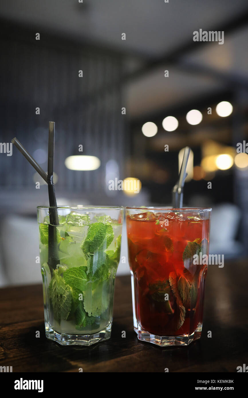 A table in a cafe with objects Stock Photo - Alamy