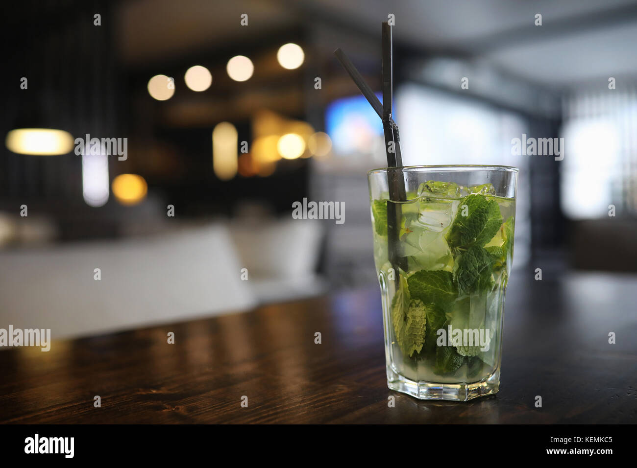 A table in a cafe with objects Stock Photo - Alamy