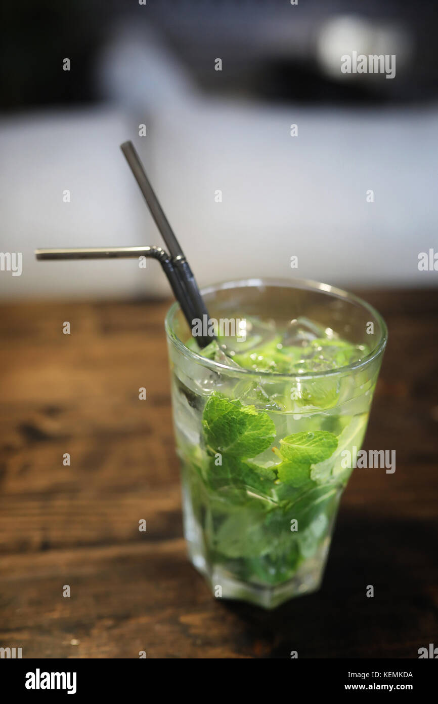 A table in a cafe with objects Stock Photo - Alamy