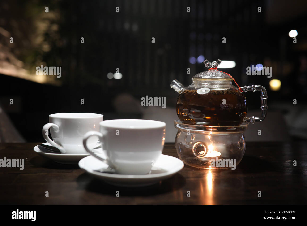 A table in a cafe with objects Stock Photo - Alamy
