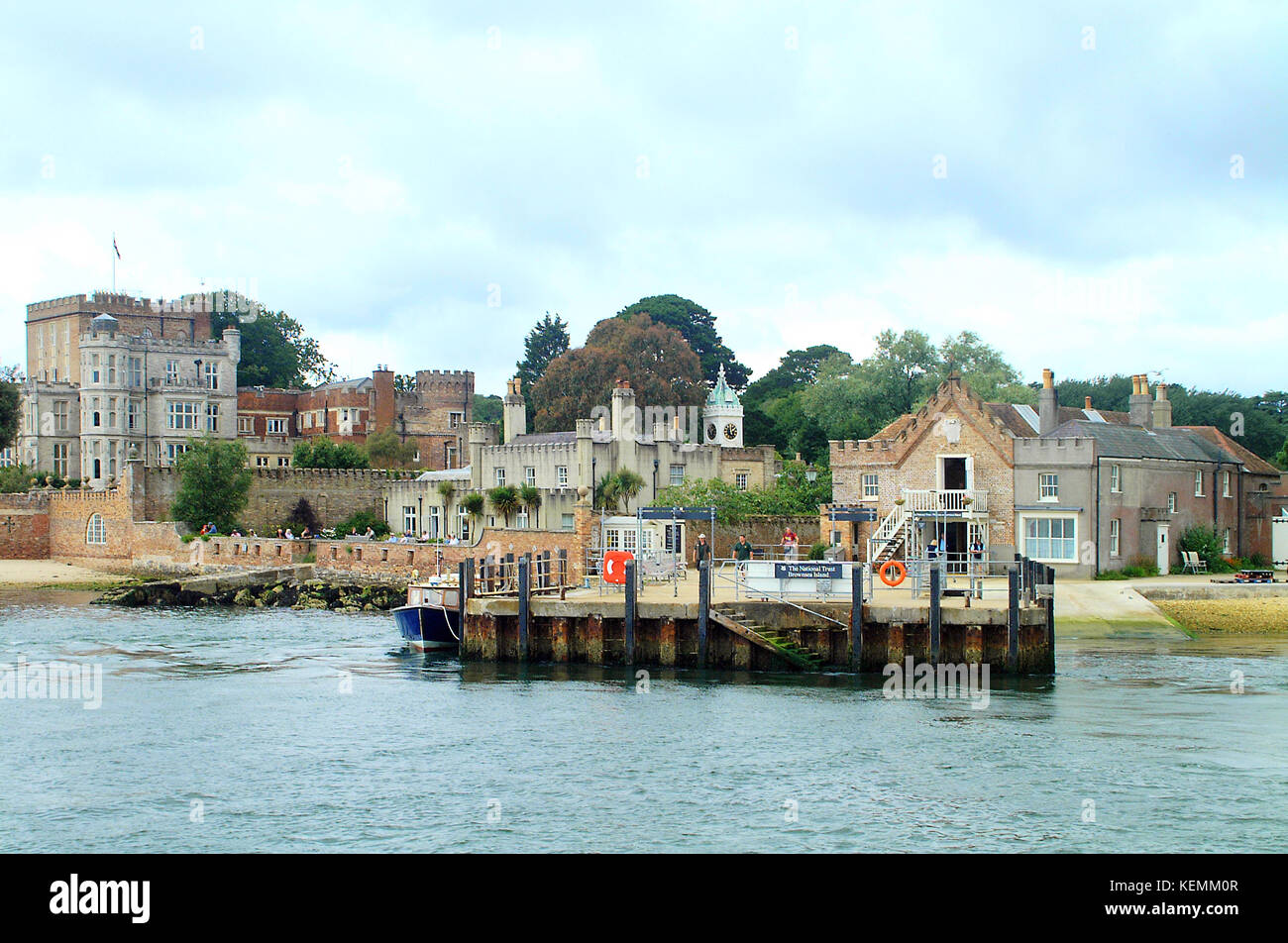 Branksea Castle and jetty at Brownsea Island, Poole Harbour, Dorset ...