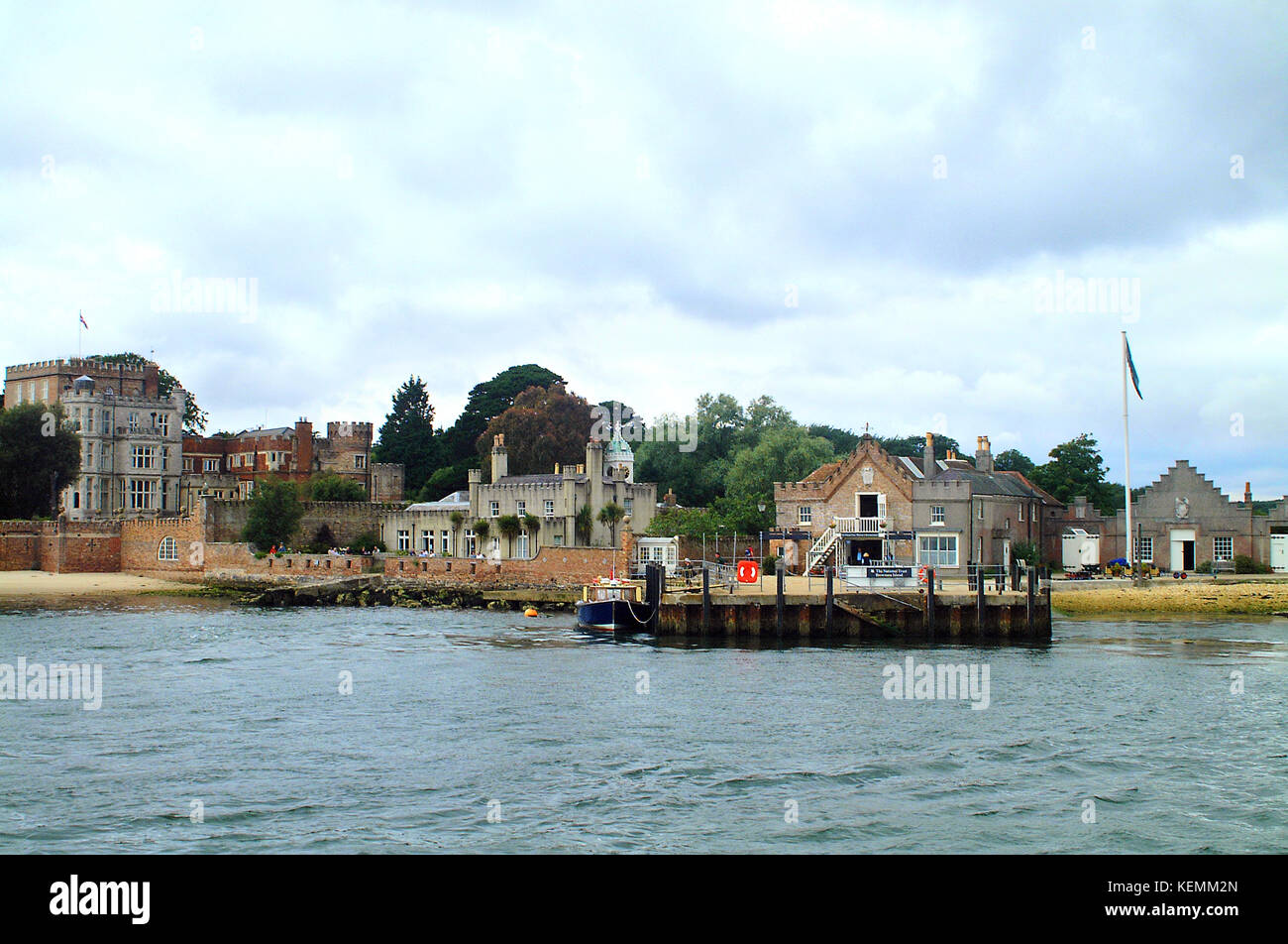 Branksea Castle and jetty at Brownsea Island, Poole Harbour, Dorset ...