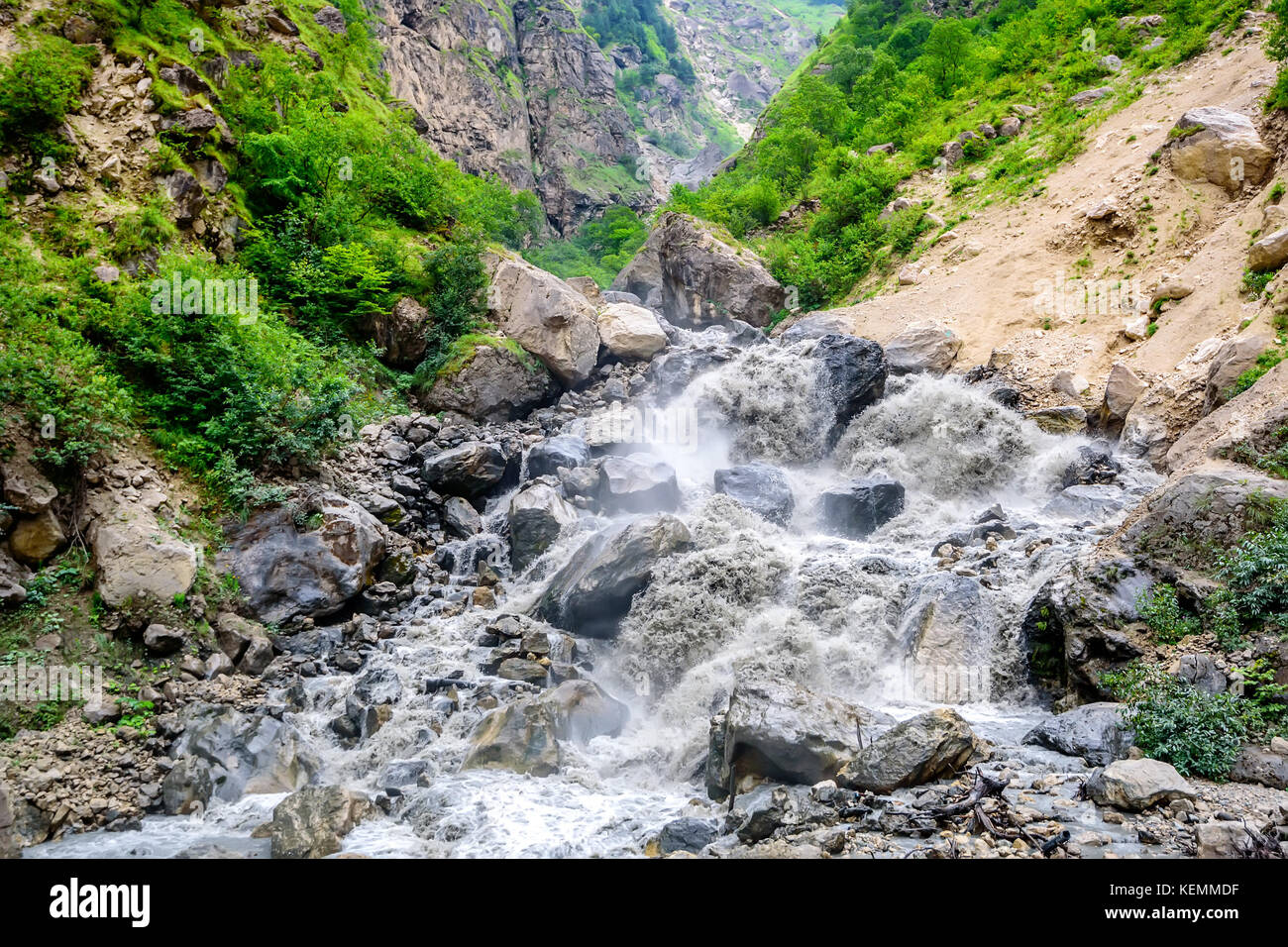 Summer landscape with mountain wild stream Stock Photo - Alamy