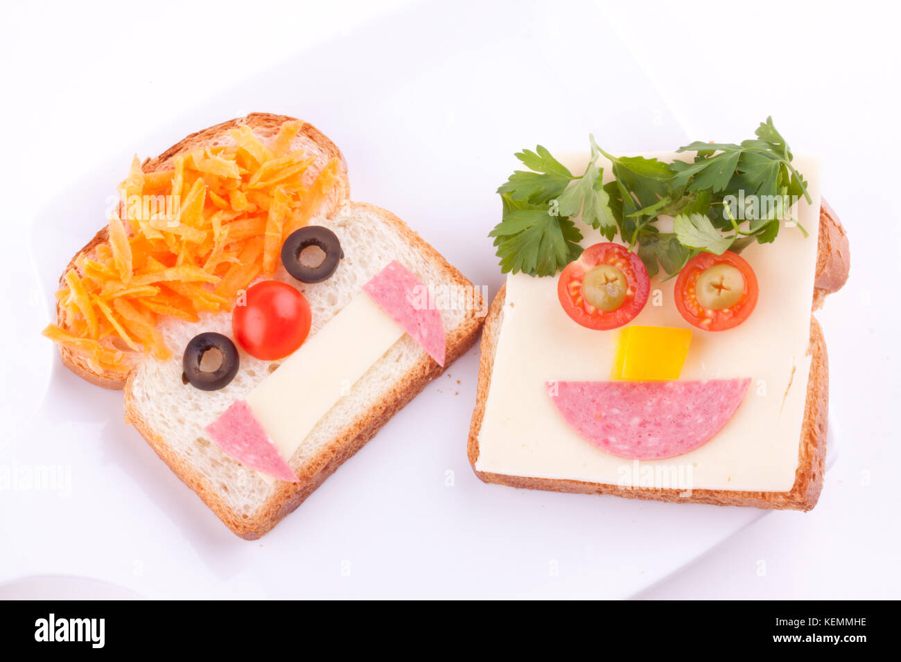face shape open sandwiches Stock Photo - Alamy