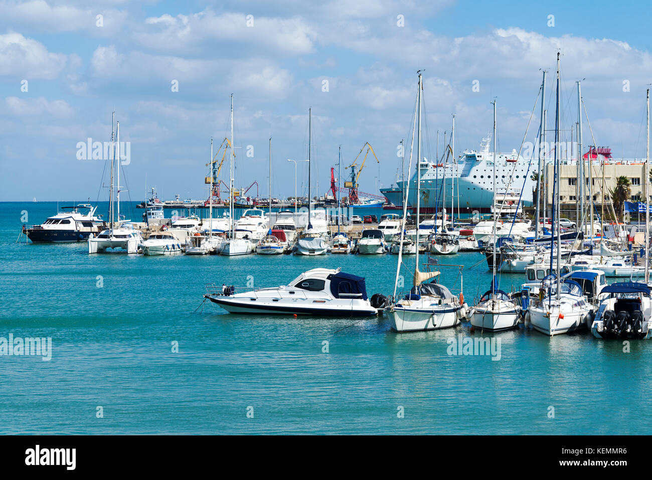 Boats and yachts on the dock in Greece on the island of Crete Stock ...