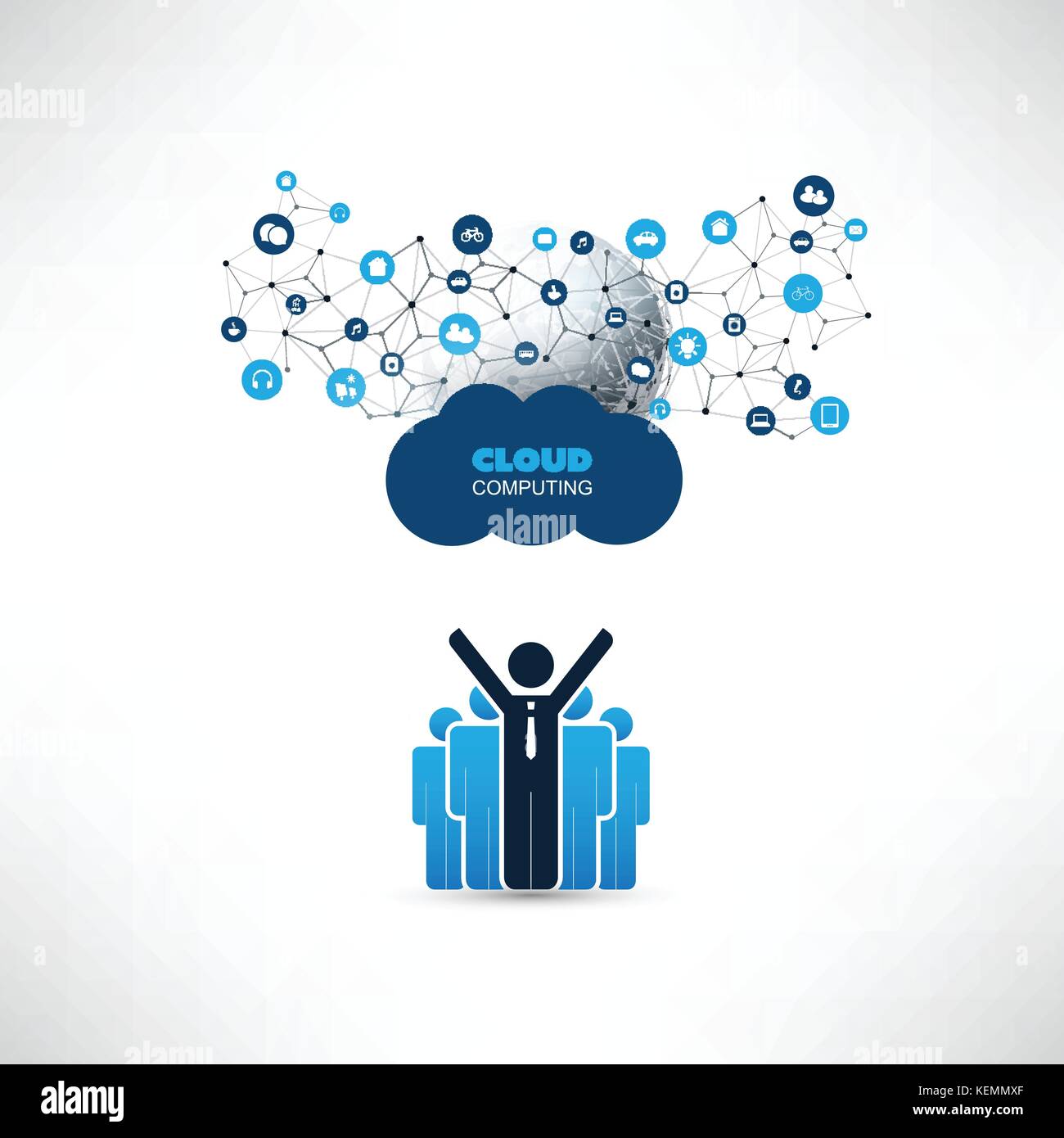 Cloud Computing Design Concept with Standing Happy Business Men and Icons - Digital Network ...