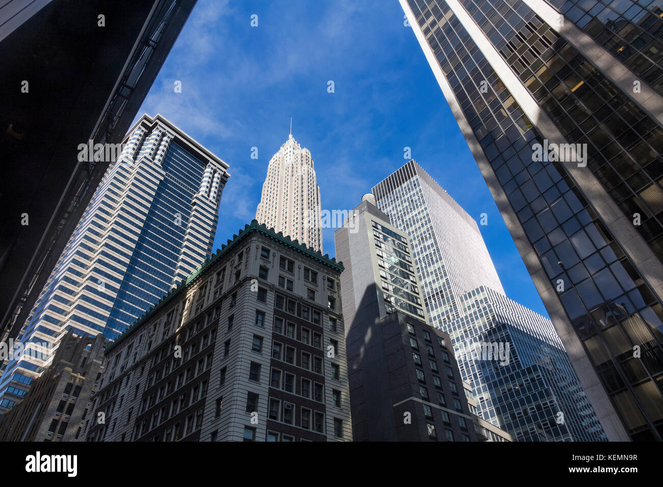 View of Wall Street Financial District area from the corner of Wall ...