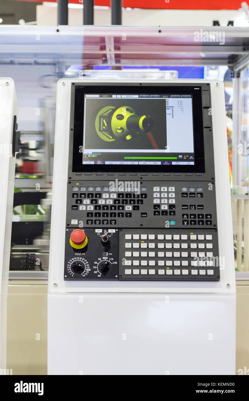 Control panel of cnc machining center. Selective focus Stock Photo - Alamy