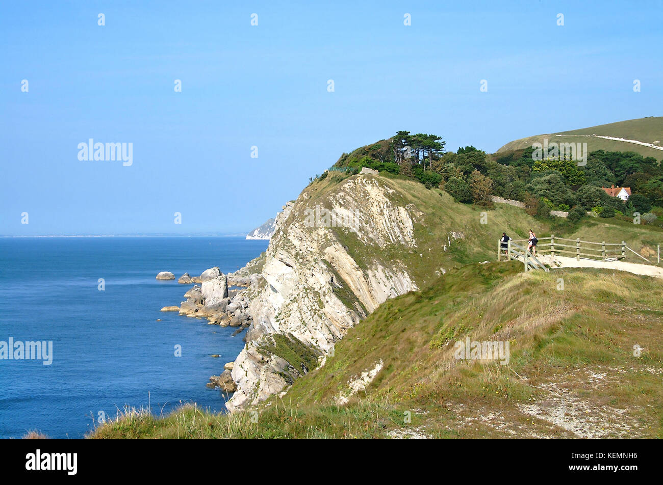 Clifftop viewpoint from Ballard down on coastal path, Swanage, Dorset ...