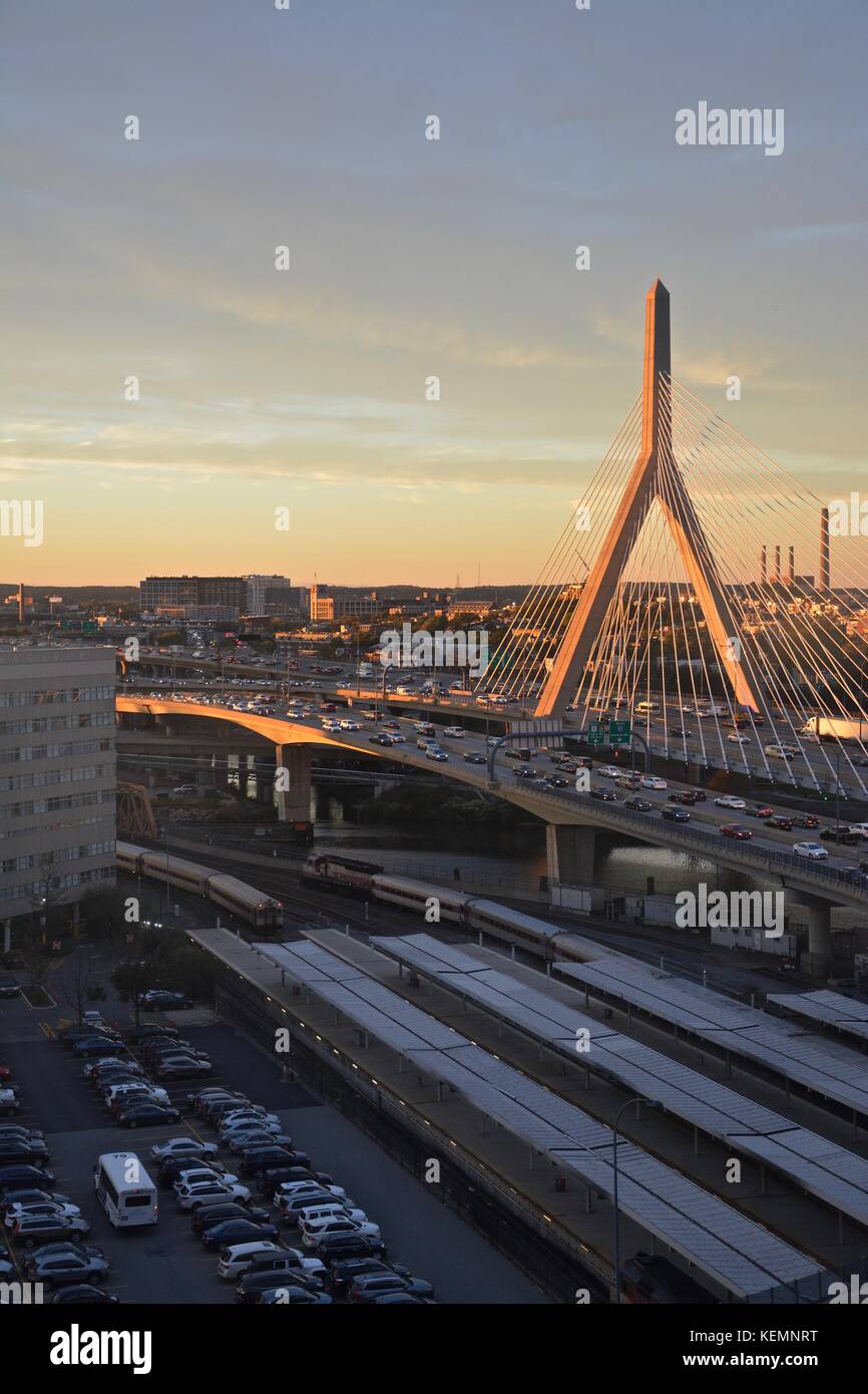 The Zakim Bridge in Boston, Massachusetts seen from above Stock Photo ...