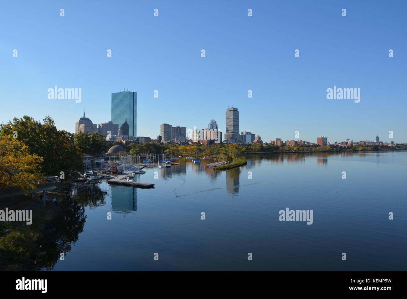 The Boston Back Bay high spine seen from the Longfellow Bridge over the ...