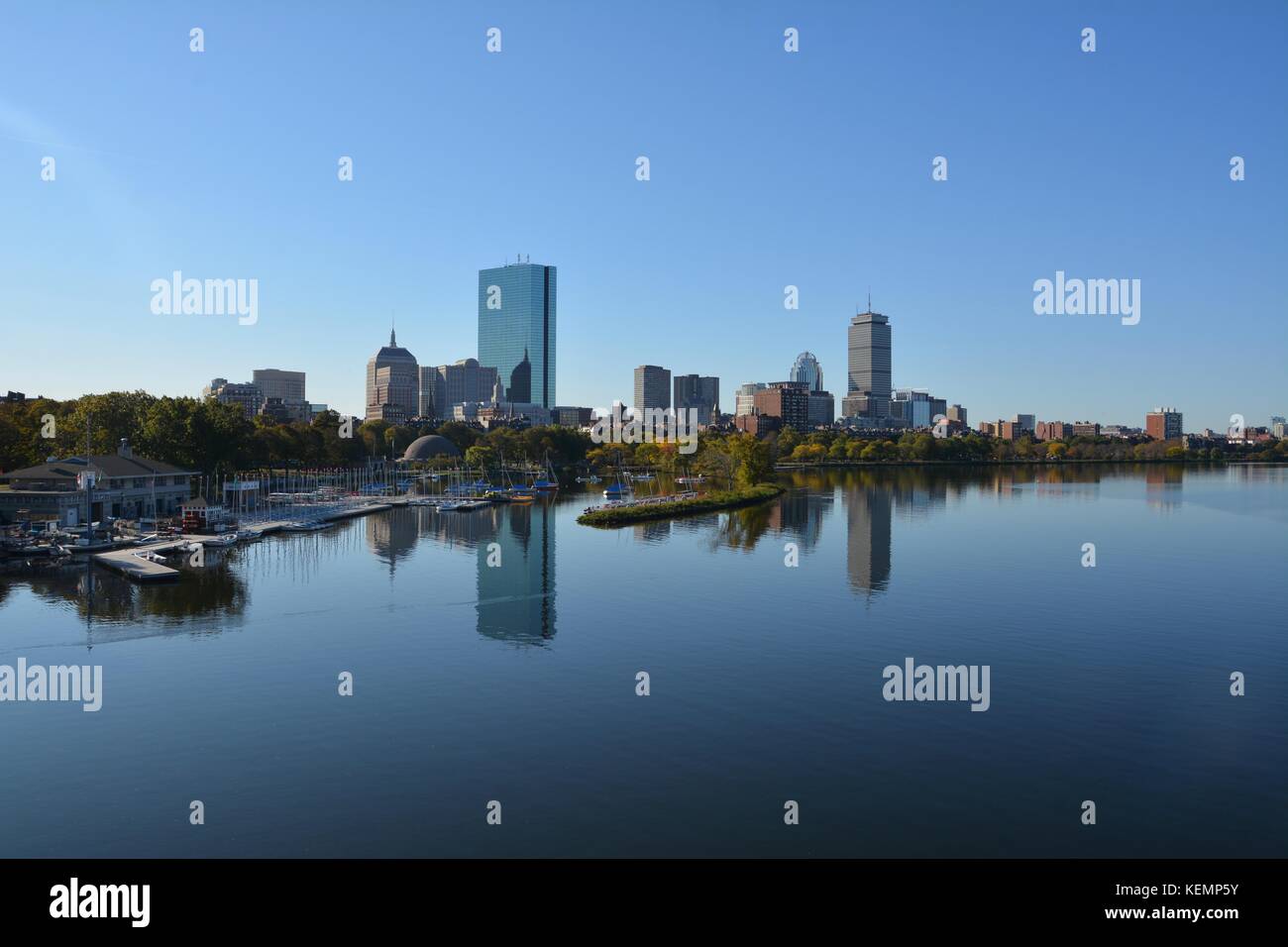 The Boston Back Bay high spine seen from the Longfellow Bridge over the ...