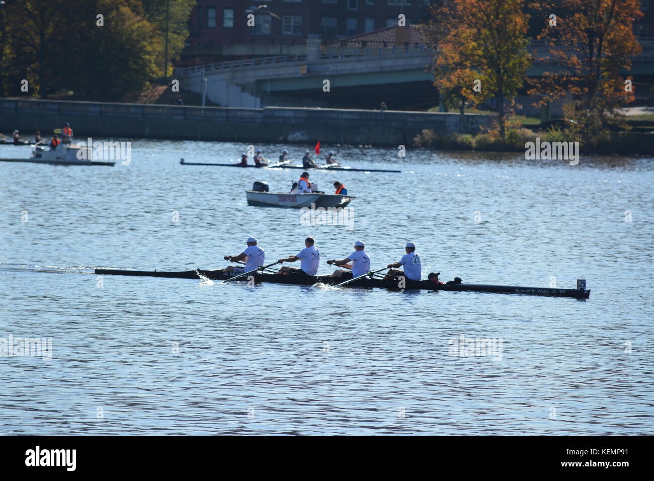 Teams of rowers competing in the Head of the Charles Regatta on the ...