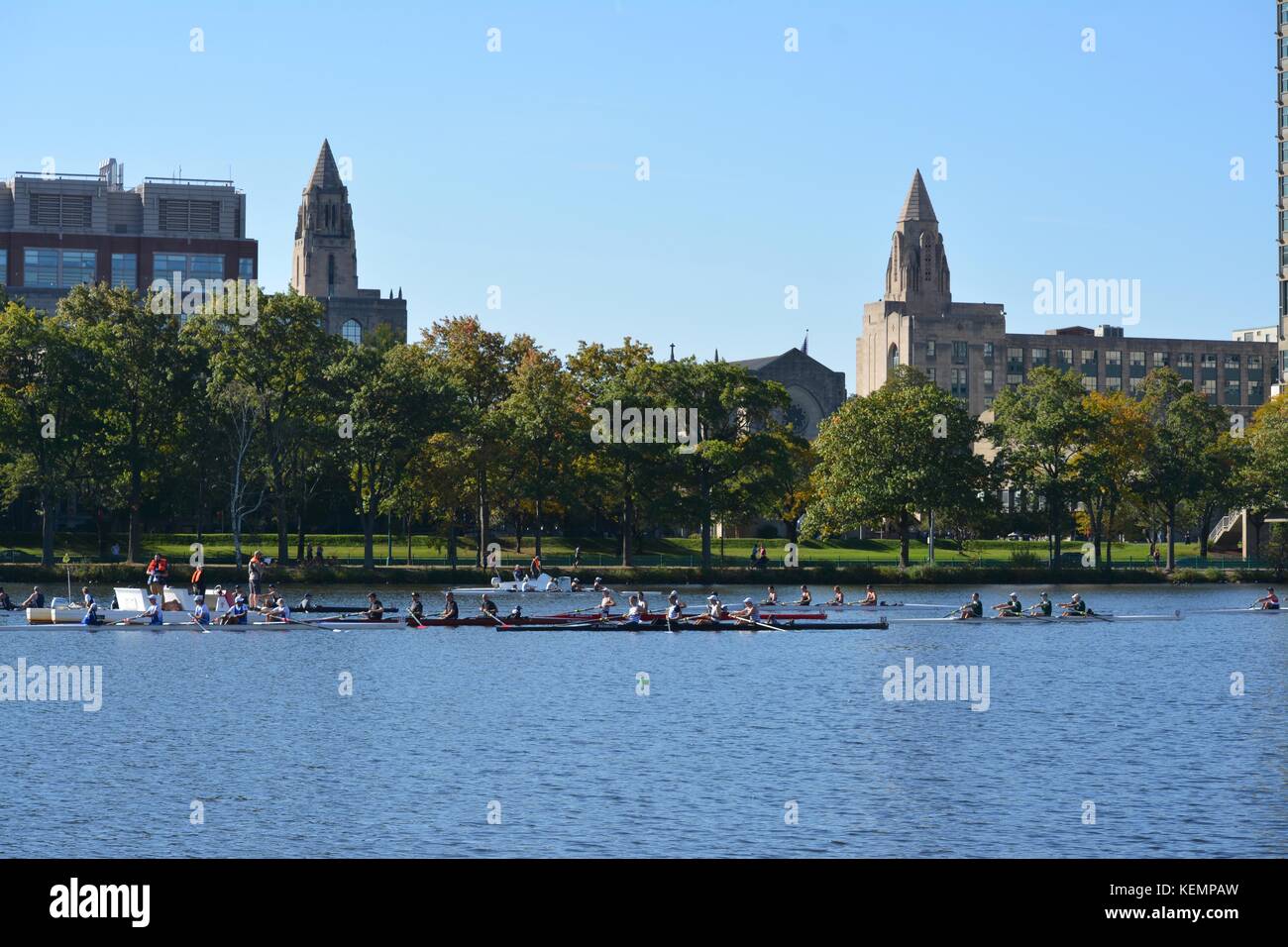 Teams of rowers competing in the Head of the Charles Regatta on the ...