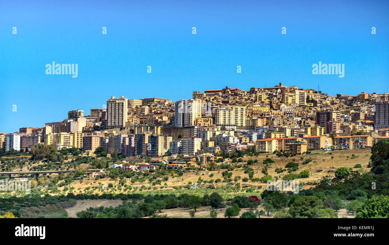 Agrigento, Sicily. View on the town of Agrigento from Temples Valley ...
