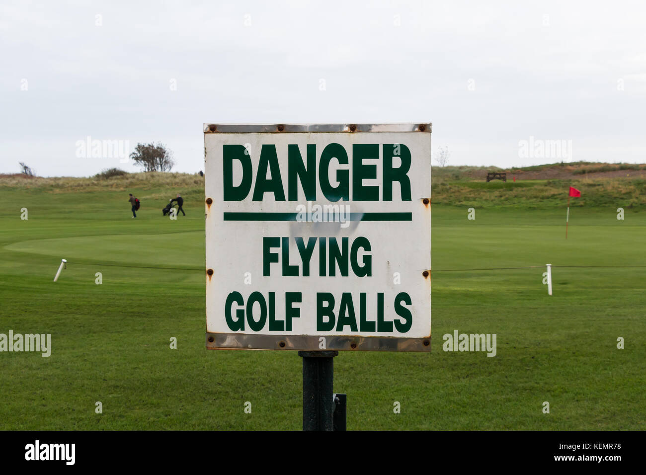 Warning sign danger flying golf hi-res stock photography and images - Alamy