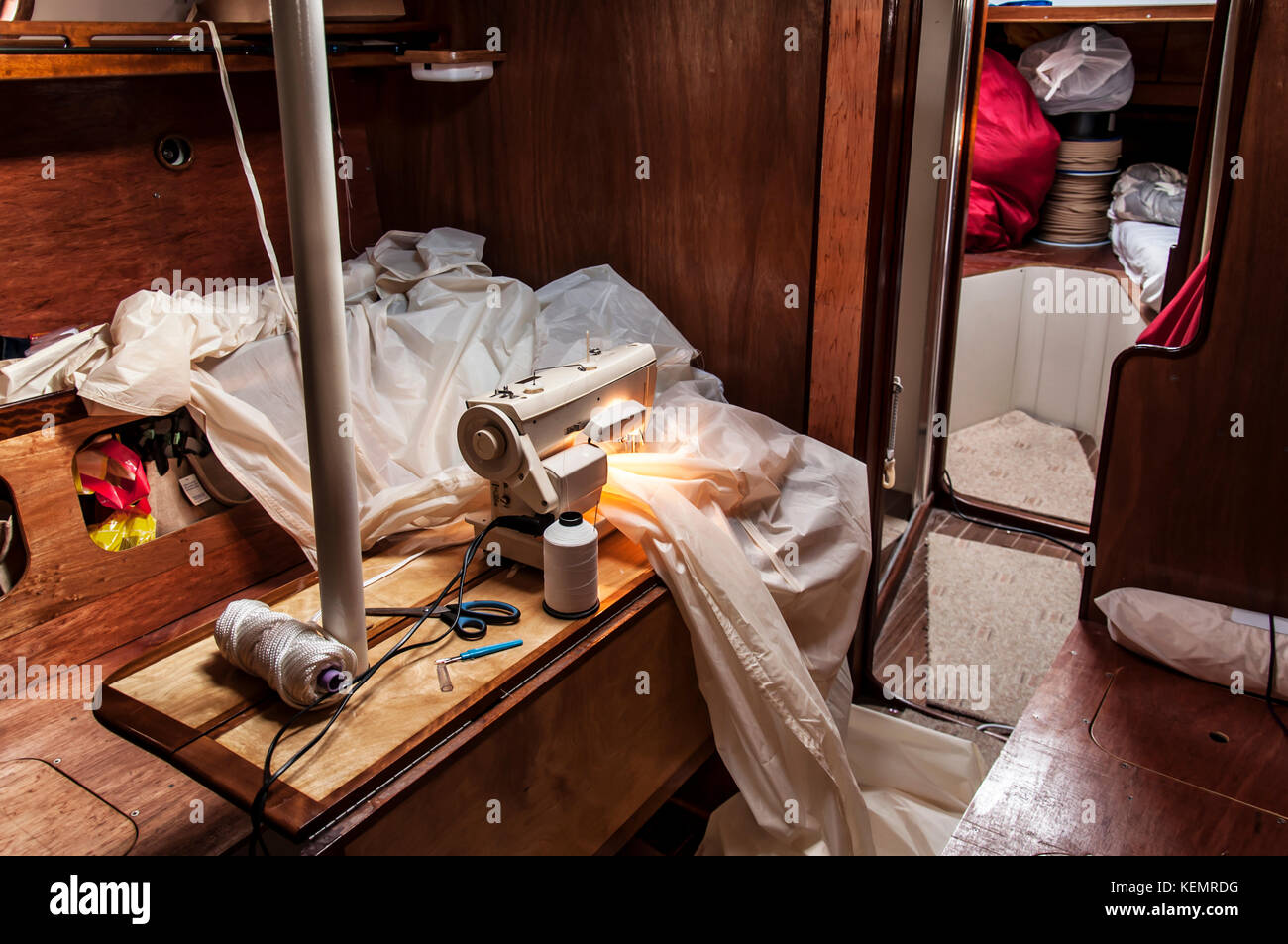 Sewing machine in the boat Stock Photo - Alamy