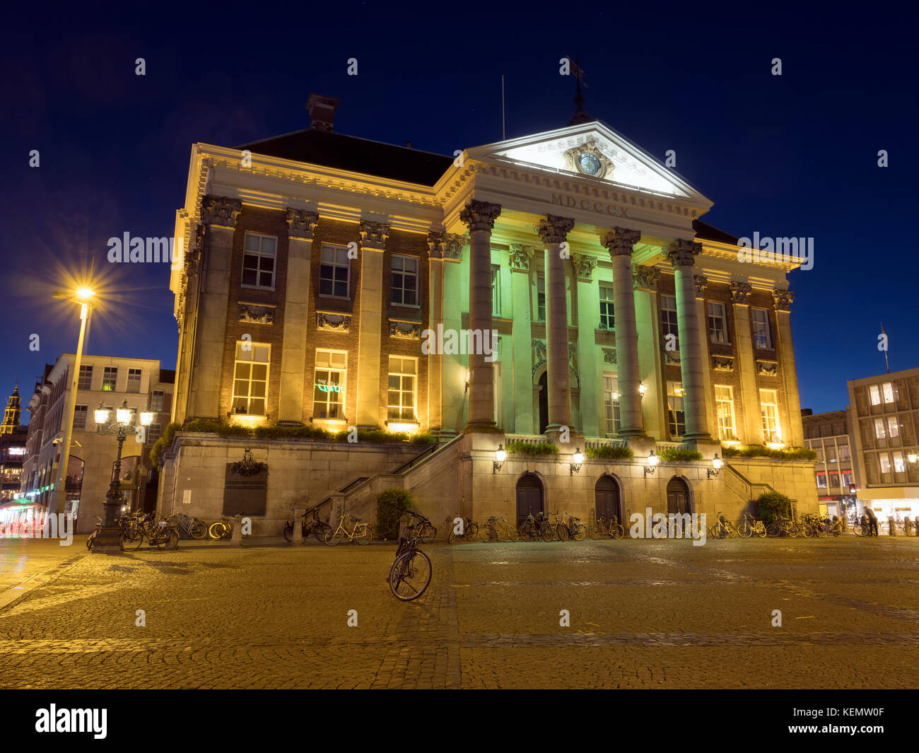 groningen city hall illuminated at night in dutch town of groningen on ...