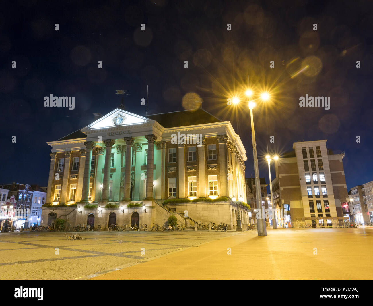 groningen city hall illuminated at night in dutch town of groningen on ...